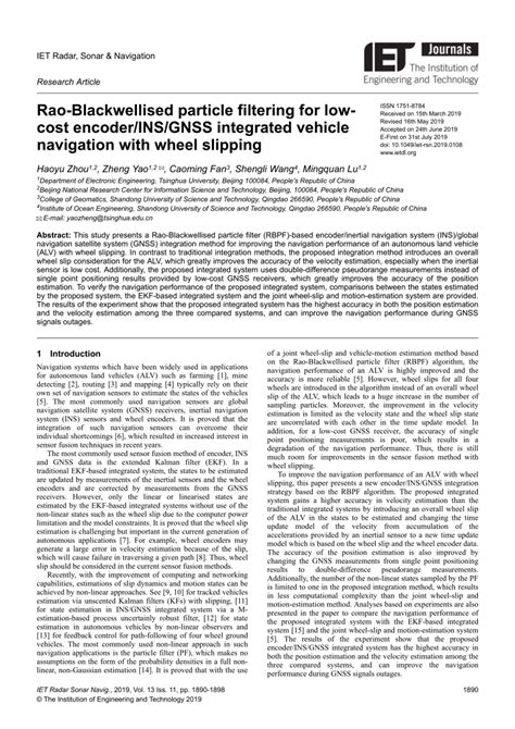 Pdf Rao Blackwellized Particle Filtering For Low Cost Encoderinsgnss Integrated Vehicle