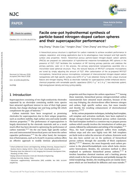 Pdf Facile One Pot Hydrothermal Synthesis Of Particle Based Nitrogen