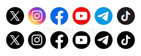 Social Media Icons Set Facebook Instagram Twitter X Youtube Telegram Tiktok Editorial