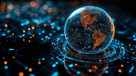 Holographic Globe With Glowing Connections And Data Points Representing Technology And Global