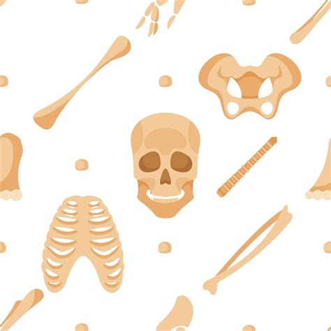 Premium Vector Seamless Pattern Showcasing Skeletal Parts Skull Rib Cage Bones And Hips In A