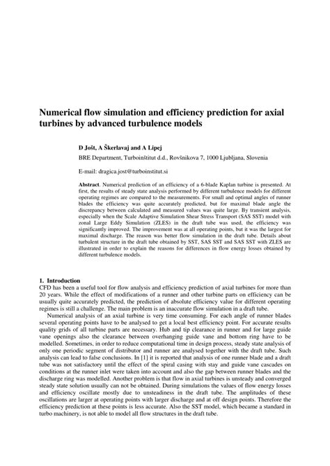 Pdf Numerical Flow Simulation And Efficiency Prediction For Axial Turbines By Advanced