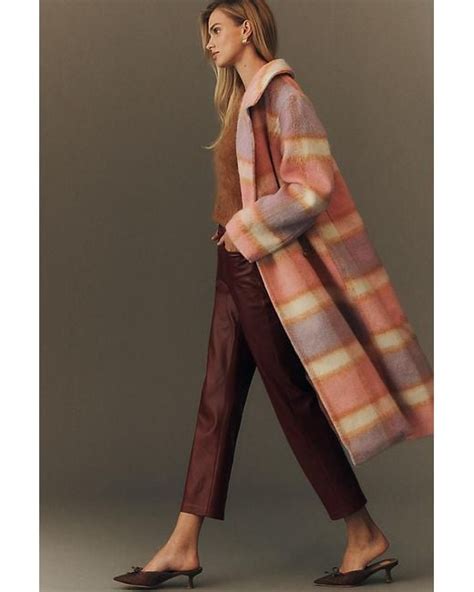 Maeve Wool Blend Plaid Long Coat In Brown Lyst Uk