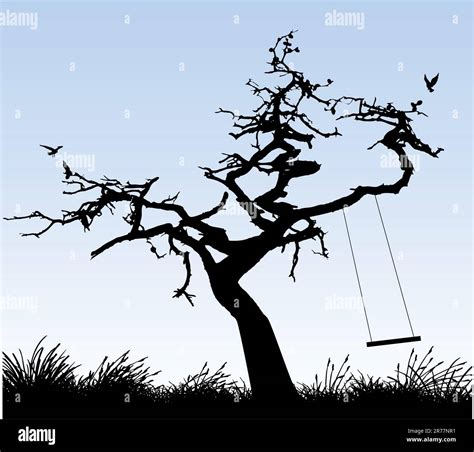 Vector Illustration Of A Tree And A Swing Stock Vector Image Art Alamy