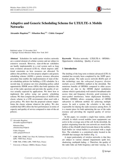 Adaptive And Generic Scheduling Scheme For Ltelte A Mobile Networks