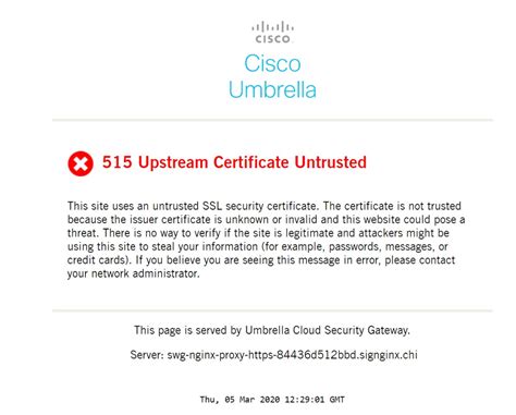 Resolve 515 Upstream Certificate Untrusted Error On Umbrella Swg Cisco