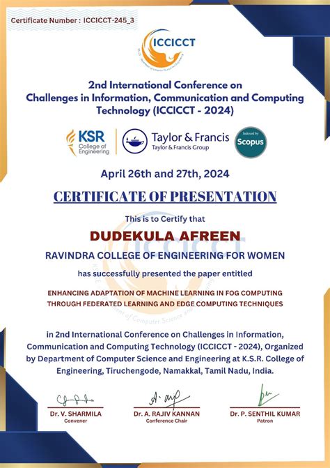 Afreen Dudekula On Linkedin Academicachievement Iccicct2024 Btechscholar