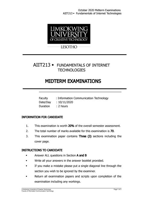 Fundamentals Of Internet Technology Midterm Exam October 2020