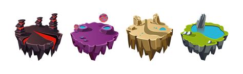Premium Vector Floating Island Platforms With Different Landscape Vector Set