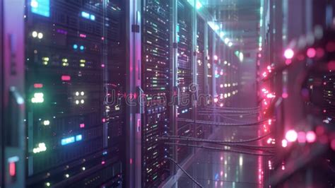 Server Room With Neon Lights Generative Ai Stock Image Image Of Communication Center 323379819