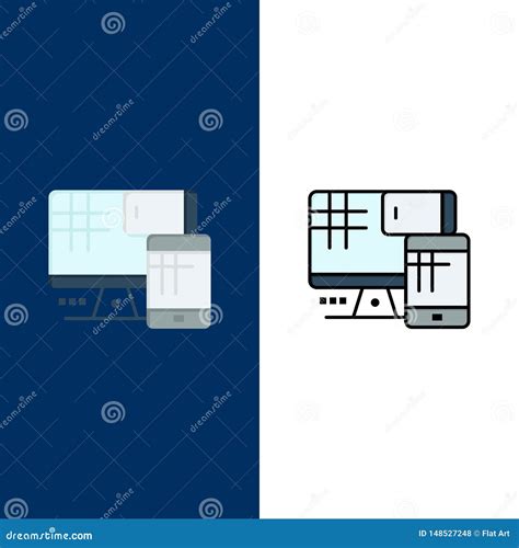 Computer Monitor Cell Education Icons Flat And Line Filled Icon Set