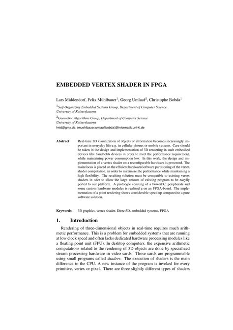 Pdf Embedded Vertex Shader In Fpga