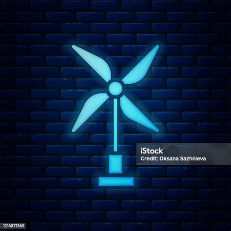 빛나는 네온 풍력 터빈 아이콘 벽돌 벽 배경에 격리 풍력 발전기 기호입니다 전력 생산을 위한 풍차 벡터 일러스트레이션 개발에 대한 스톡 벡터 아트 및 기타 이미지 Istock