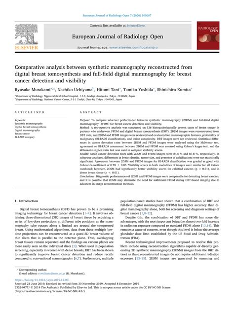 Pdf Comparative Analysis Between Synthetic Mammography Reconstructed From Digital Breast
