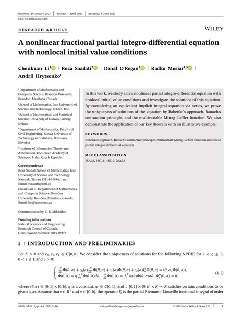 A Nonlinear Fractional Partial Integro‐differential Equation With