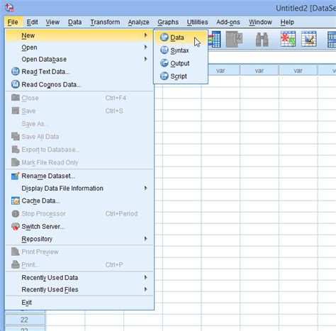 Creating A New File In Spss Statistics Version 21 And Earlier Laerd
