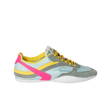 W 미우 미우 김나지움 테크니컬 소재 앤 스웨이드 스니커즈 아니스 푸시아 Miu Miu Kream