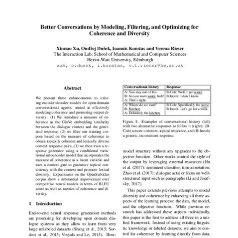 Better Conversations By Modeling Filtering And Optimizing For Coherence And Diversity Acl