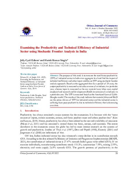 Pdf Examining The Productivity And Technical Efficiency Of Industrial Sector Using Stochastic
