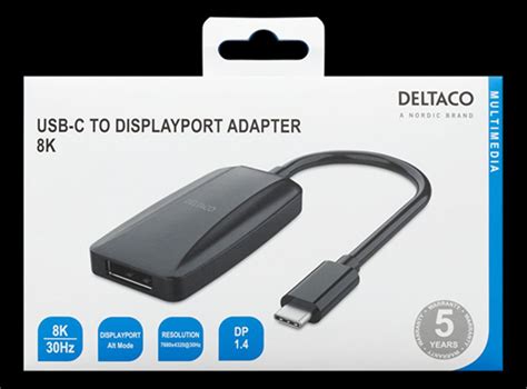 Deltaco Usb C Till Displayport Adapter 324 Gbits 8k I 30hz Svart