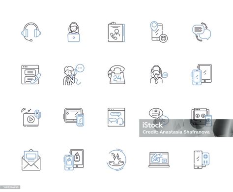 전화 개요 아이콘 모음입니다 전화 셀룰러 모바일 통신 통화 스마트폰 무선 벡터 및 일러스트레이션 개념 집합 아이폰 안드로이드 무선 선형 표지판 아이콘에 대한 스톡 벡터 아트