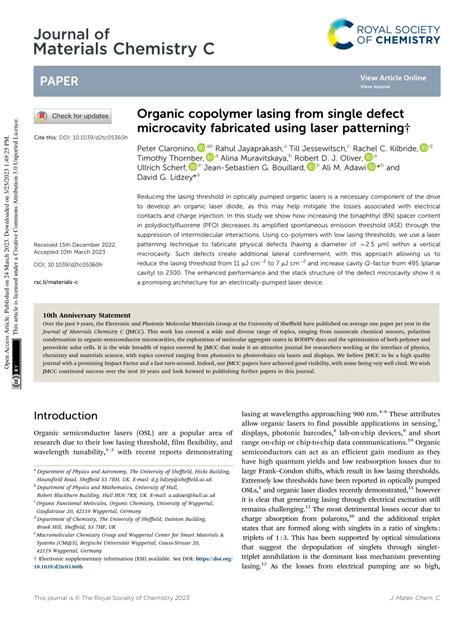 Pdf Organic Copolymer Lasing From Single Defect Microcavity