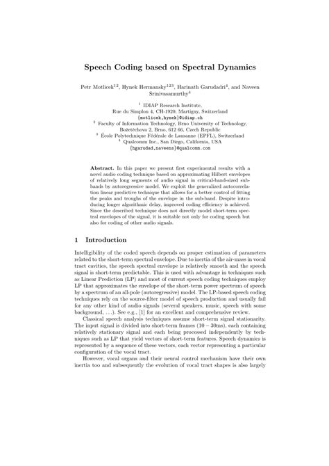 Pdf Speech Coding Based On Spectral Dynamics