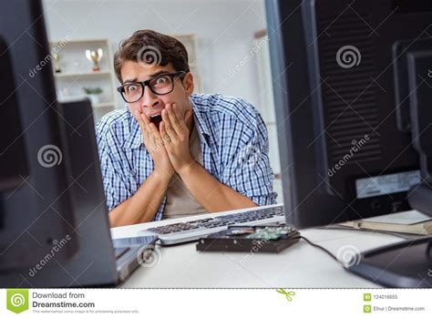 The Young Trader Monitoring Markets On Screens Stock Image Image Of Busy Multi 124016655
