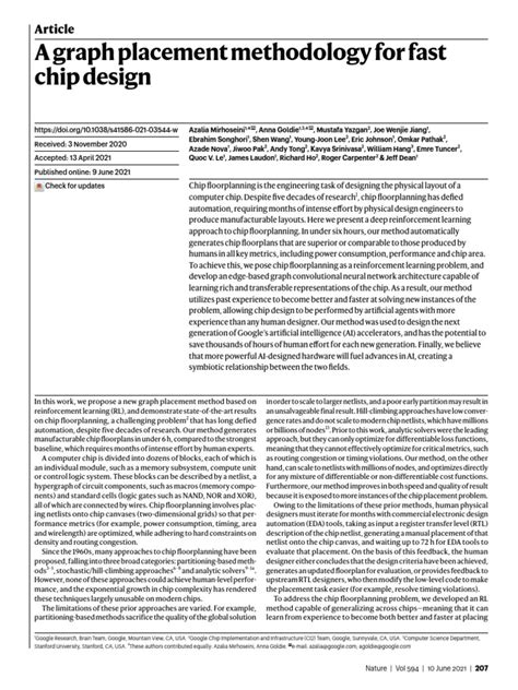 Mirhoseini Et Al 2021 A Graph Placement Methodology For Fast Chip