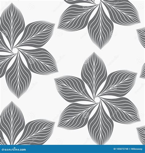 Linear Vector Pattern Repeating Abstract Leaves Gray Line Of Leaf Or Flower Floral Graphic