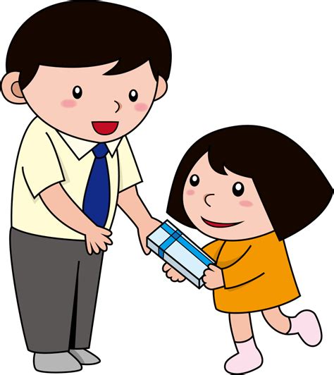 イラストポップの幼児教育素材 6月No26父の日のプレゼントを渡す女の子の無料イラスト