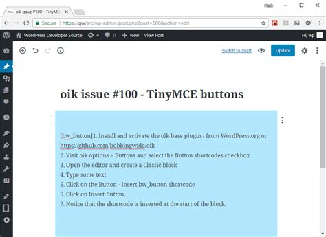 Gutenberg Classic Block Custom Buttons Insert Shortcodes At Start Of Post · Issue 4855