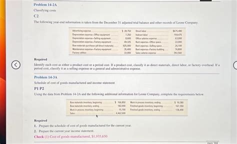 Solved Problem 14 2a Classifying Costs C2 The Following