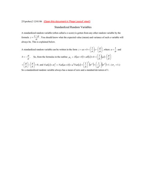 Standardized Random Variables