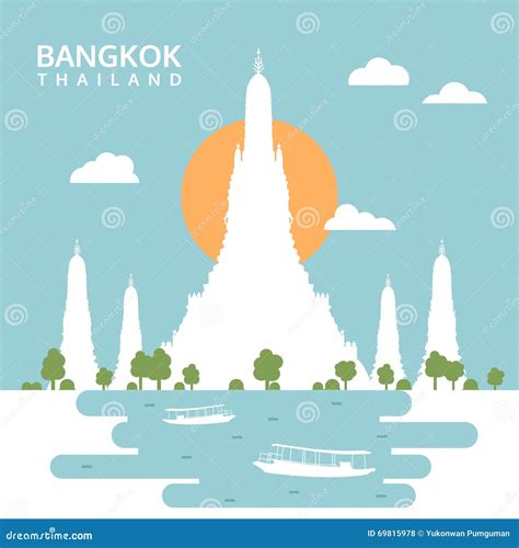 Wat Arun Temple Bangkok Thailand Travel Silhouette Vector Stock Vector Illustration Of Icon