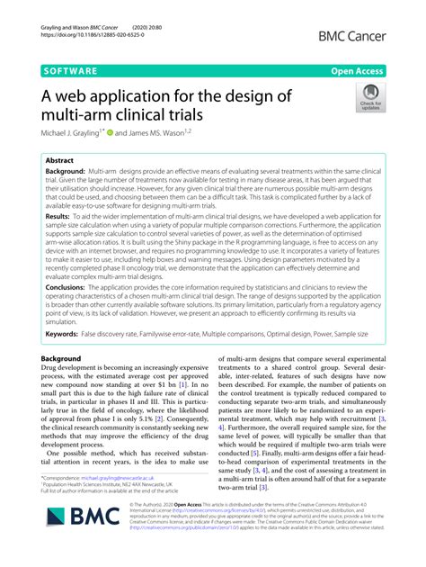 Pdf A Web Application For The Design Of Multi Arm Clinical Trials