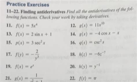 Solved Practice Exercisers 11 22 Finding Antiderivatives