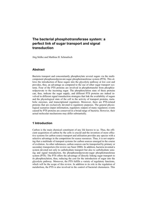 Pdf The Bacterial Phosphotransferase System A Perfect Link Of Sugar Transport And Signal