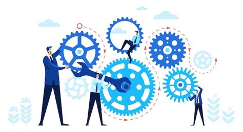 Premium Vector Business People With Gears Team Working Together Concept