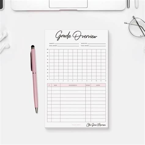 Grade Overview Notepad Grade Sheet For Teacher And Students Class Gr