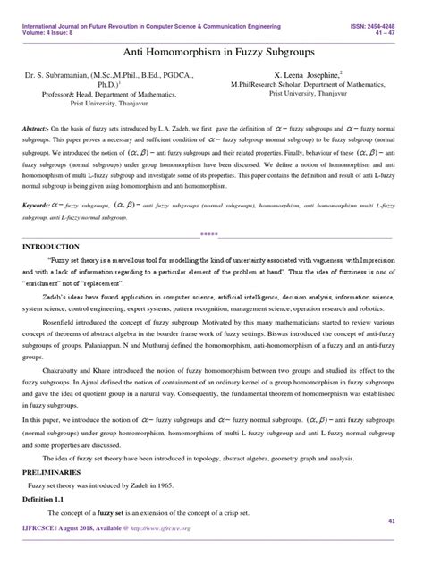 anti homomorphism in fuzzy subgroups dr s subramanian m sc m phil