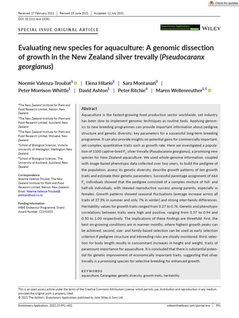 Evolutionary Applications 2021 Valenza Troubat Evaluating New Species For Aquaculture A