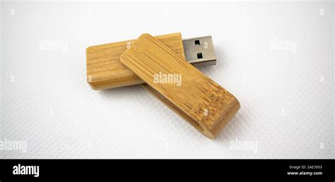 USB Device For Data Storage Made Of Wood Open On White Background Stock Photo Alamy