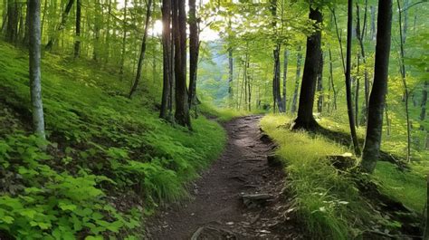 Trailing Beautiful Trail In The Woods With Grassy Trails Backgrounds