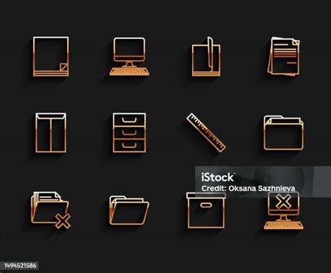 줄 삭제 폴더 문서 파일 문서 판지 골판지 상자 키보드 및 표시가 있는 컴퓨터 서랍 문서 및 눈금자 아이콘을 설정합니다 벡터 0명에 대한 스톡 벡터 아트 및 기타 이미지