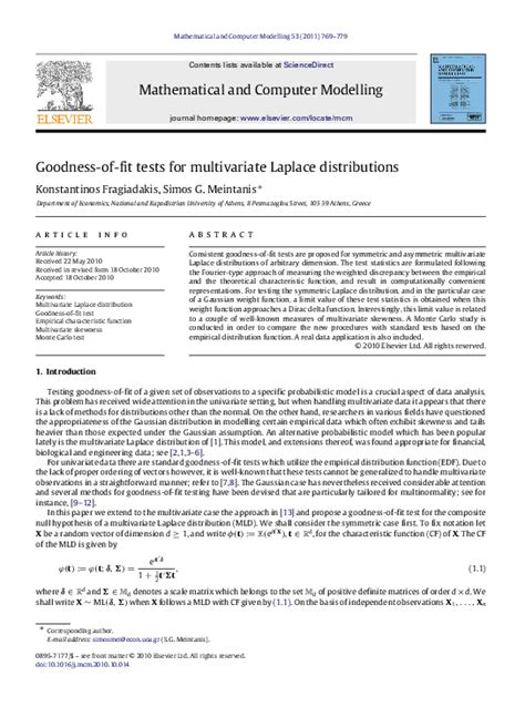 Pdf Goodness Of Fit Tests For Multivariate Laplace Distributions