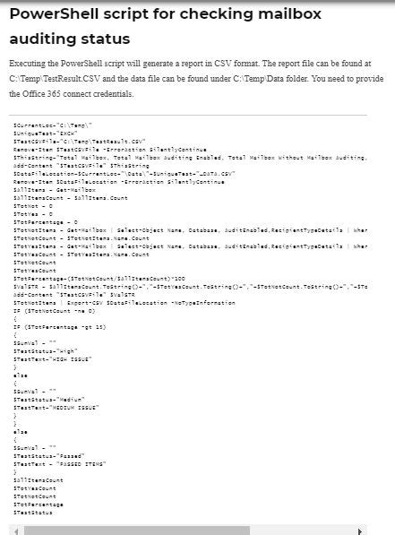 Check Mailbox Auditing Status In Exchange Online