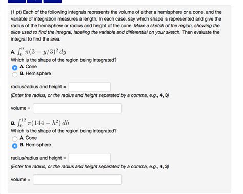 Solved Each Of The Following Integrals Represents The Volume