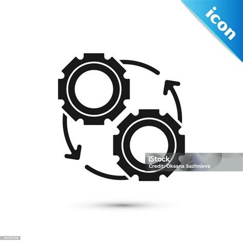 흰색 배경에 격리 된 워크플로 프로세스 개념 아이콘으로 검은 색 기어와 화살표 기어 재장전 기호 벡터 일러스트레이션 개념에 대한 스톡 벡터 아트 및 기타 이미지 Istock