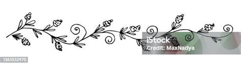 검은 윤곽선에 간단한 손으로 그린 벡터 그리기 꽃 화환 잎 나뭇 가지 곱슬 머리 꽃 긴 꽃 테두리 배너 잉크 스케치 0명에 대한 스톡 벡터 아트 및 기타 이미지 Istock